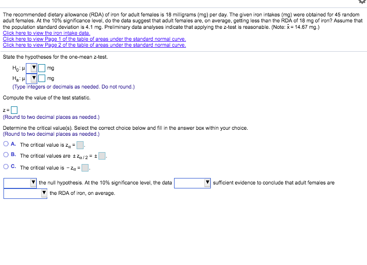Solved The recommended dietary allowance (RDA) of iron for | Chegg.com