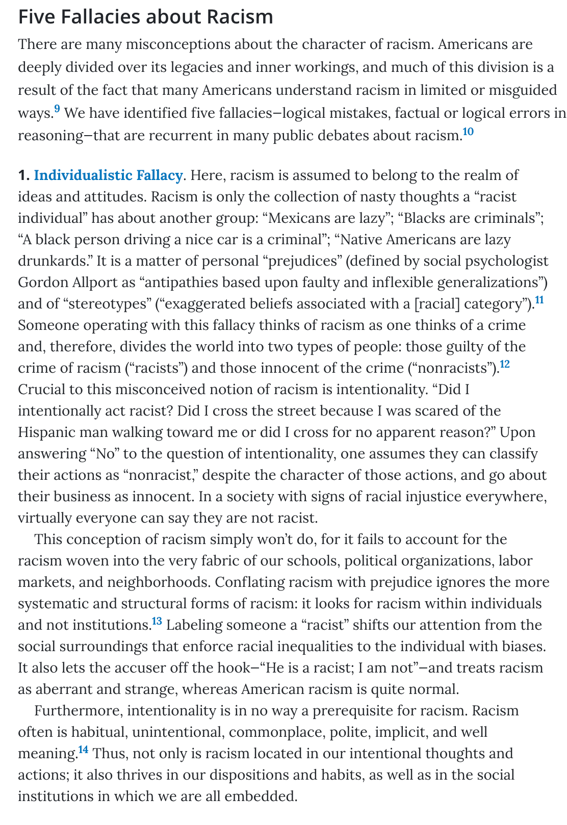 Five Fallacies about Racism There are many | Chegg.com