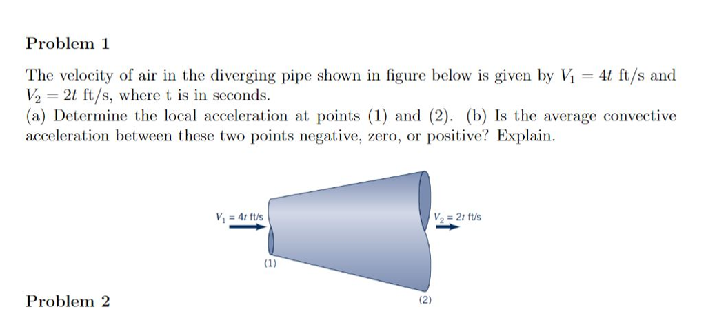 Solved Problem 1 The velocity of air in the diverging pipe | Chegg.com