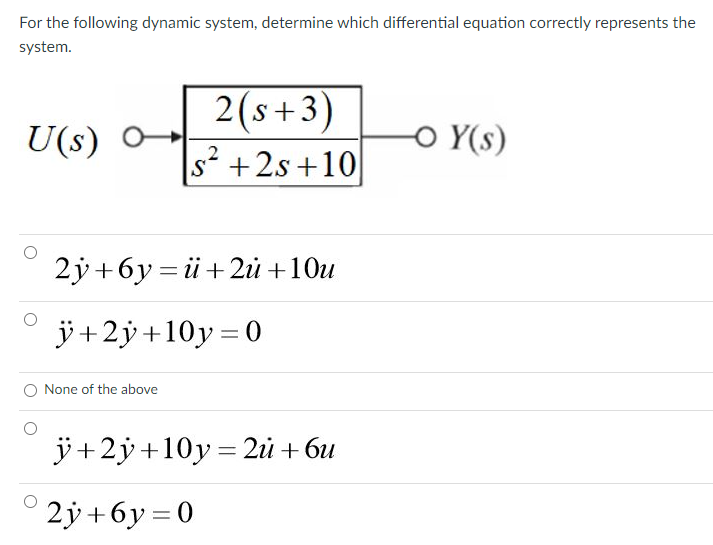 Solved For the following dynamic system, determine which | Chegg.com