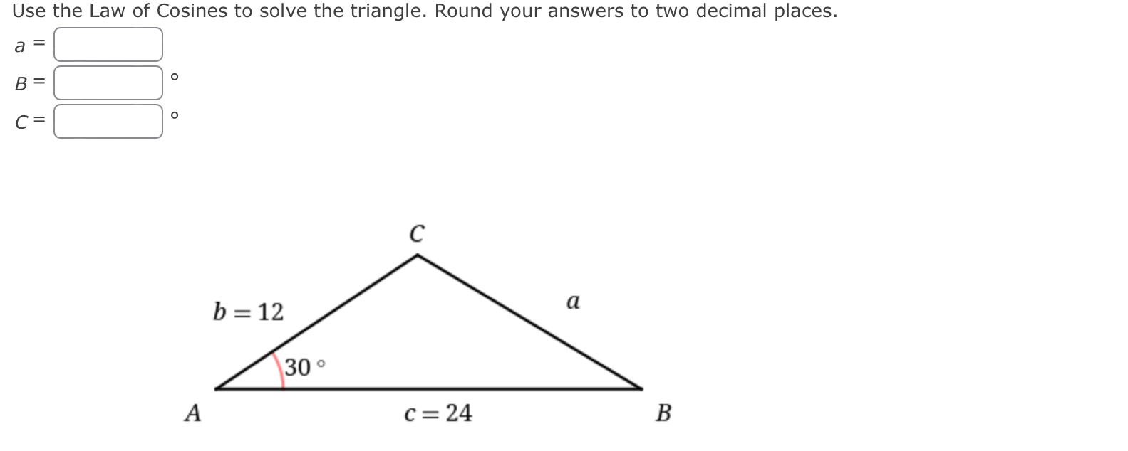 Solved Use the Law of Cosines to solve the triangle. Round | Chegg.com