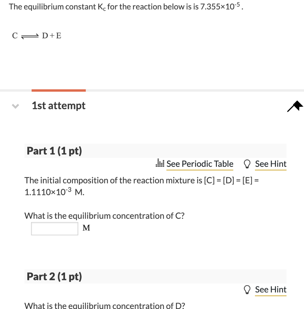Solved The equilibrium constant Kc for the reaction below is | Chegg.com