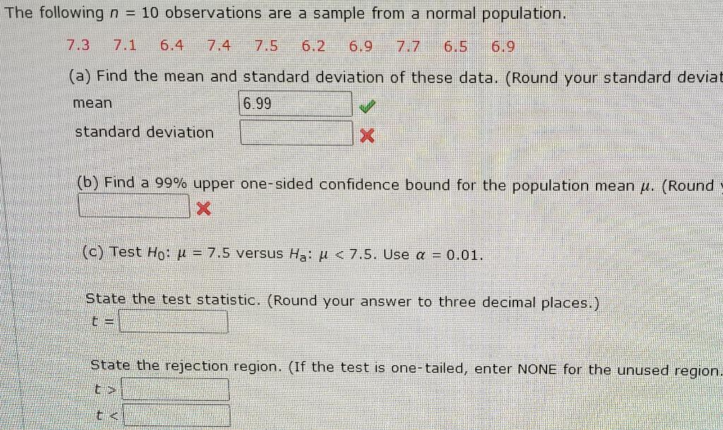 Solved ollowing n=10 observations are a sample from a normal | Chegg.com