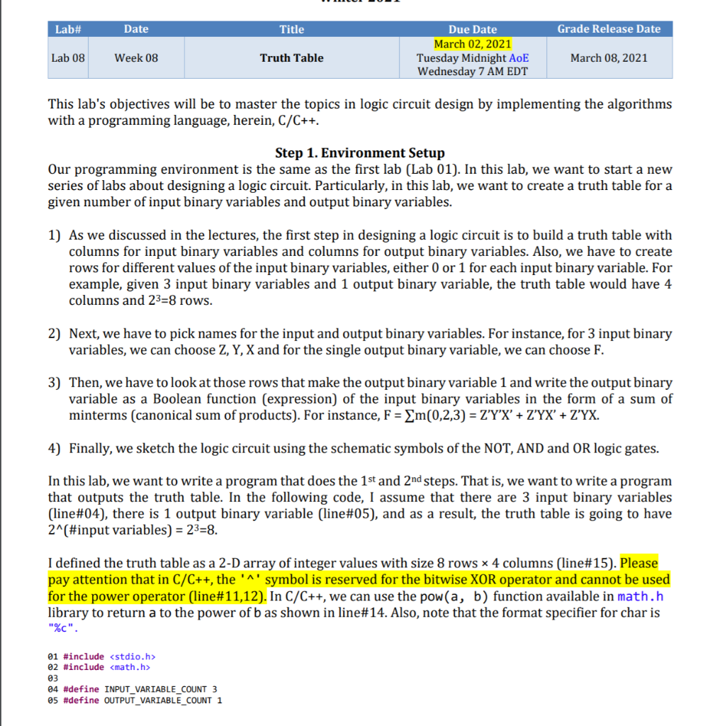 Lab# Date Title Grade Release Date Lab 08 Week 08 | Chegg.com