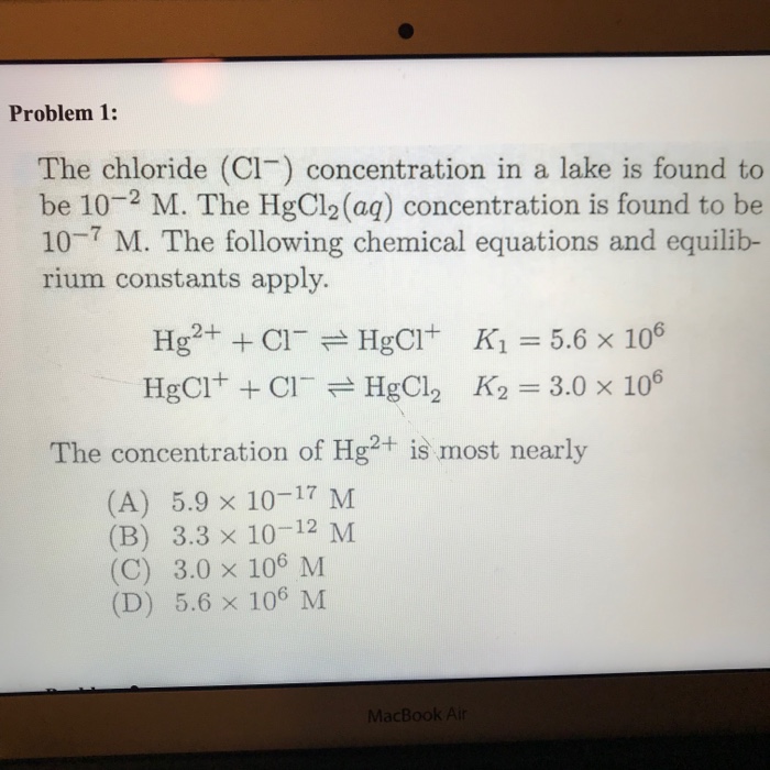 Solved Problem 1: The chloride (Cl) concentration in a lake | Chegg.com
