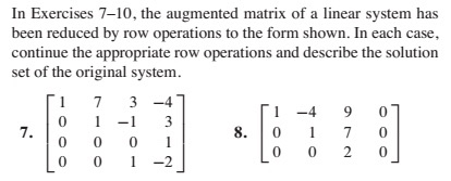 Solved In Exercises 7-10, the augmented matrix of a linear | Chegg.com