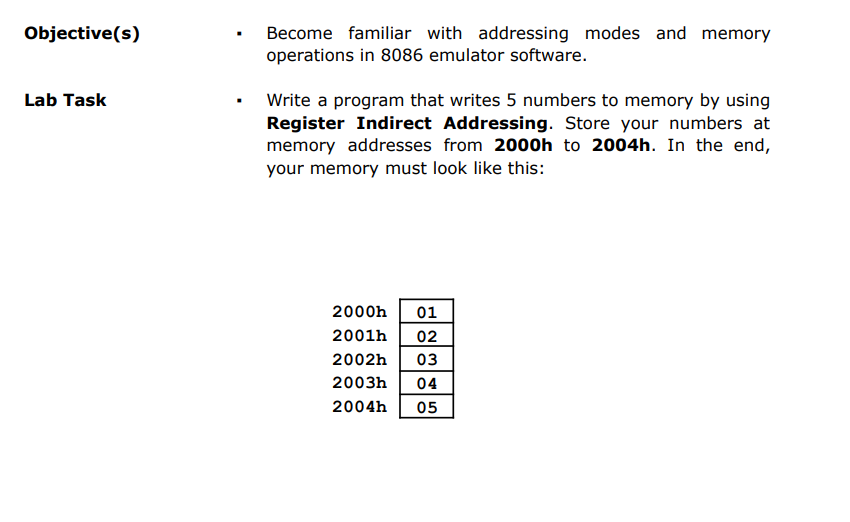 Solved Write a program that writes 5 numbers to memory by | Chegg.com