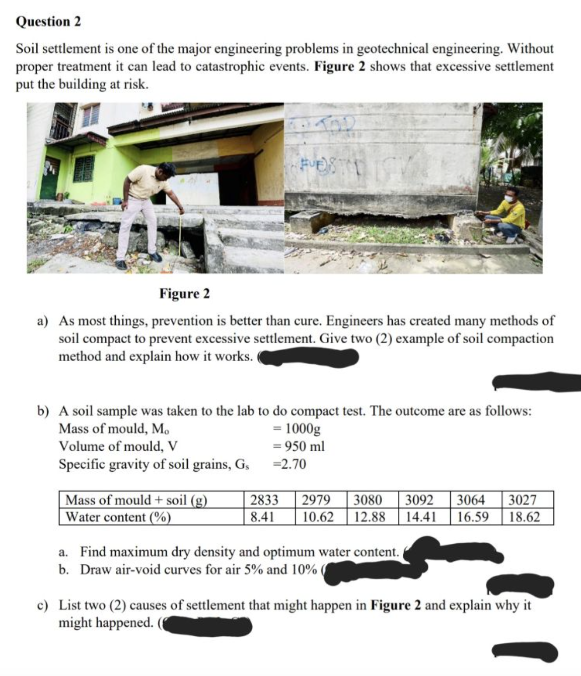 Solved Soil settlement is one of the major engineering | Chegg.com