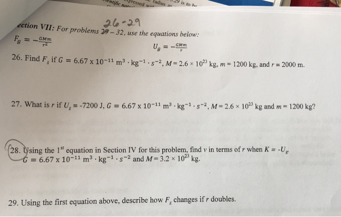 Solved Use the equations below: F_g = - GMm/r^2 U_g = - | Chegg.com