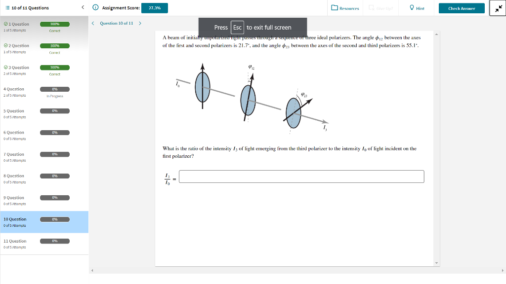 Solved A beam of initially unpolarized light passes through | Chegg.com