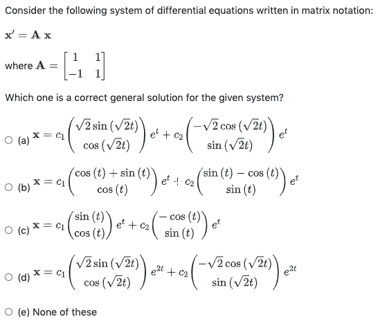 Solved Consider the following system of differential | Chegg.com