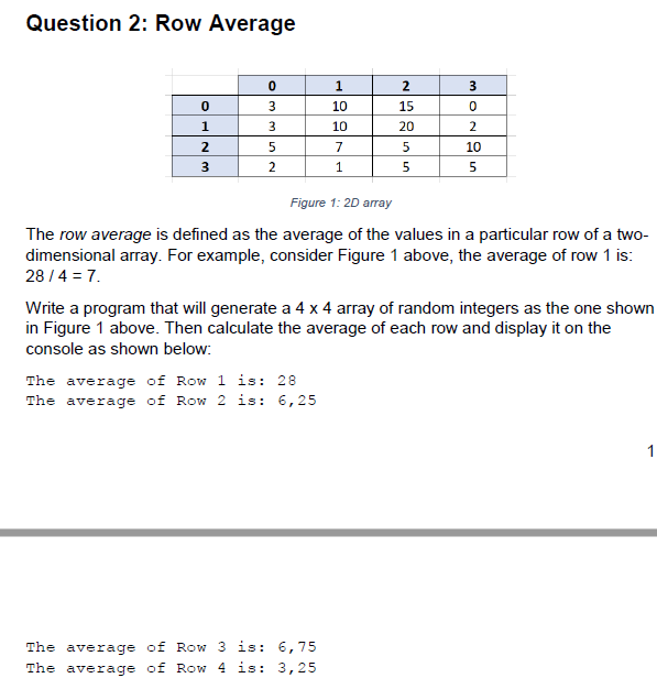 Solved Question 2: Row Average Figure 1: 2D array The row | Chegg.com
