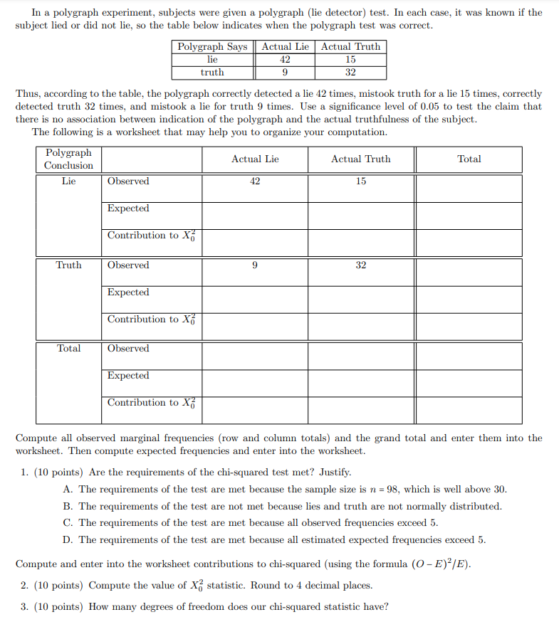 Solved In a polygraph experiment, subjects were given a | Chegg.com