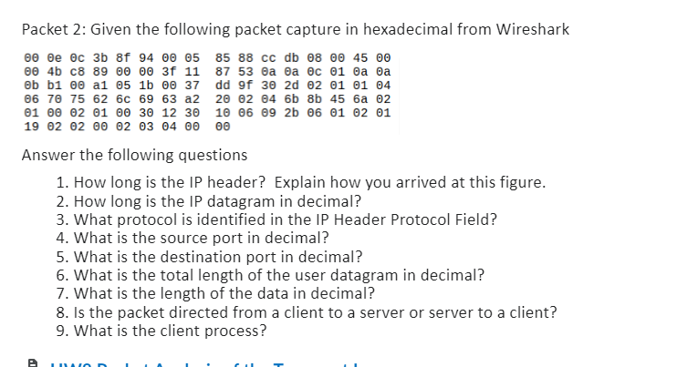 Solved Packet 1: Given the following packet capture in | Chegg.com