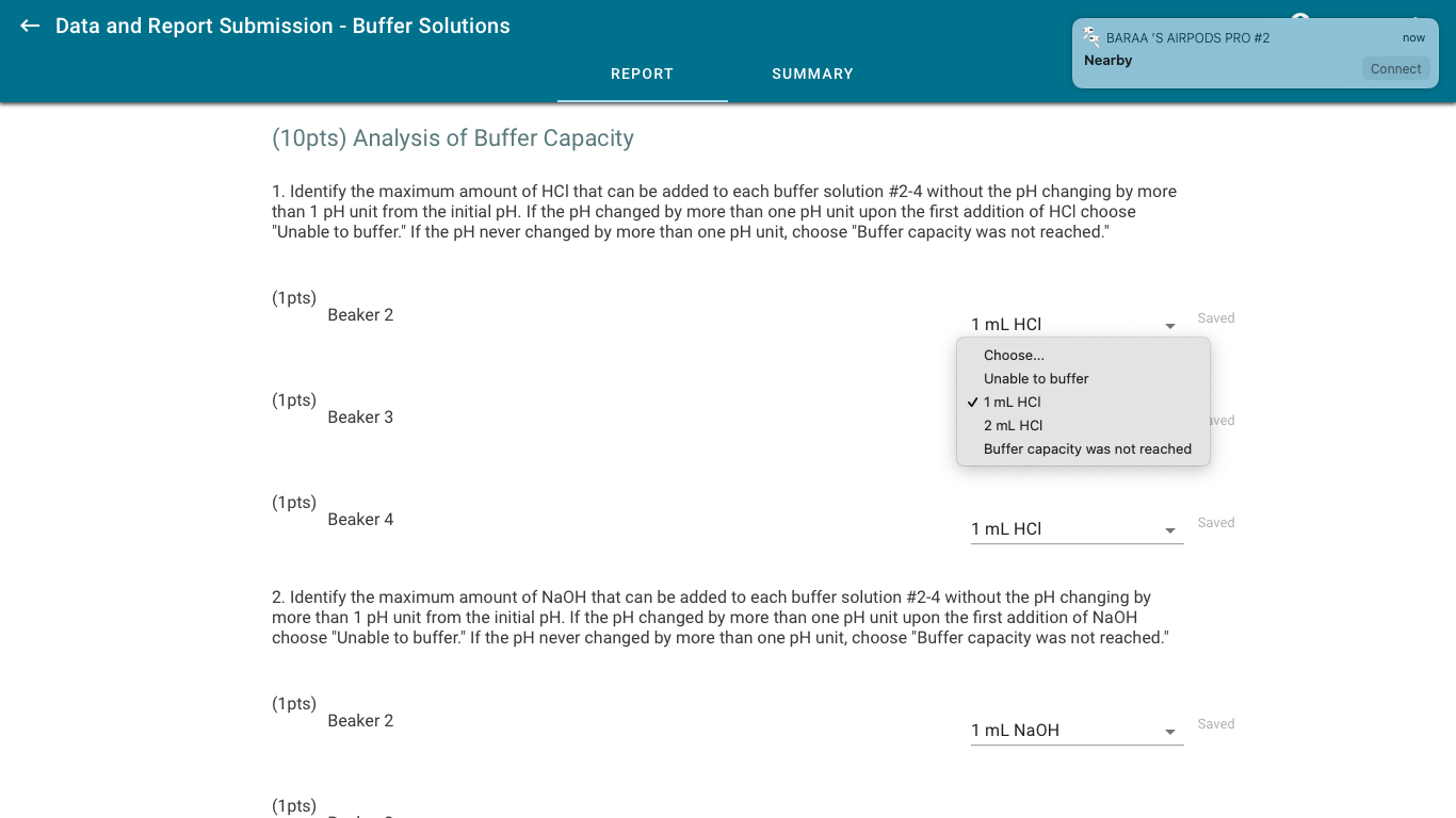 + Data and Report Submission - Buffer Solutions | Chegg.com
