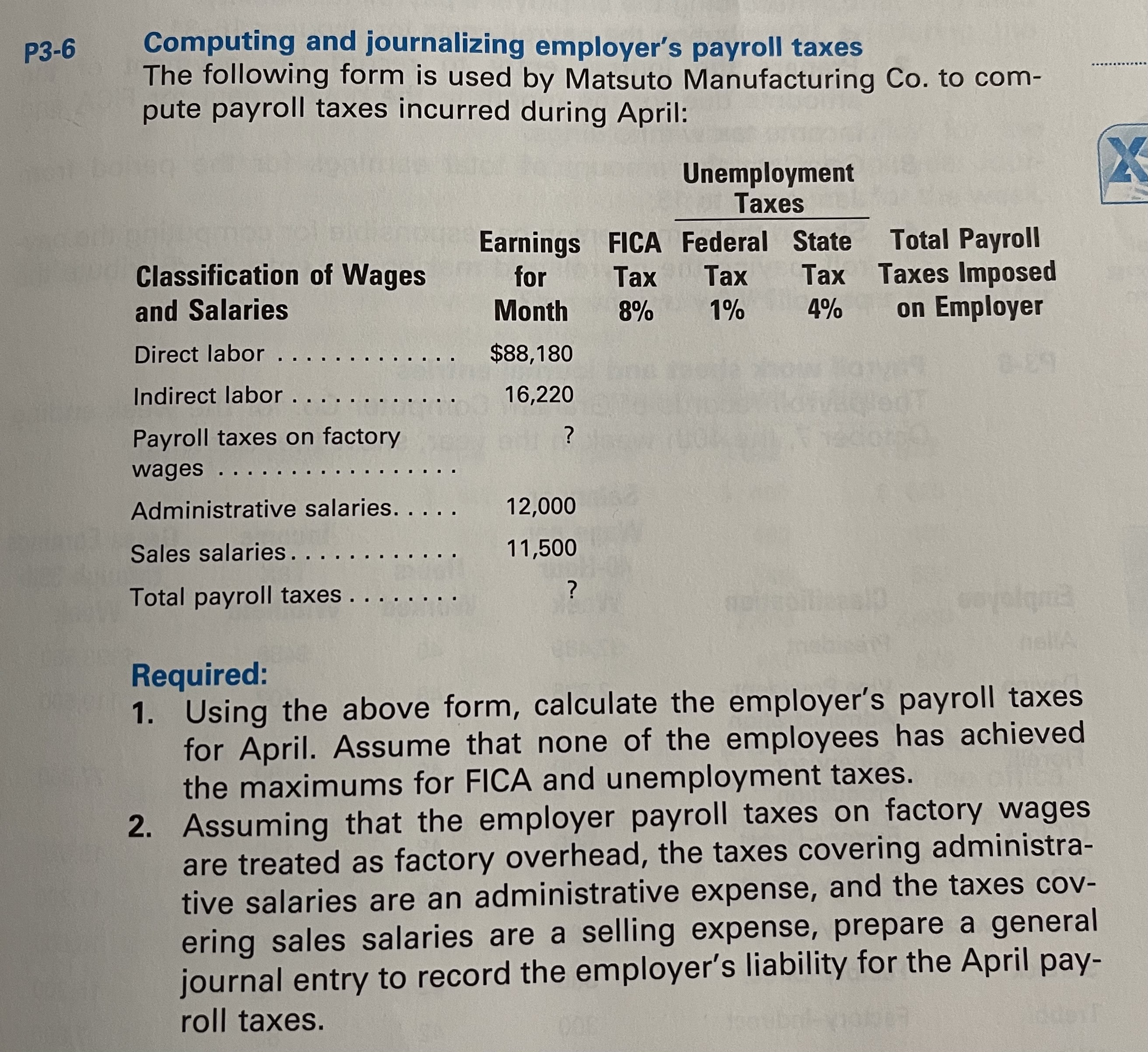 Solved Computing and journalizing employer's payroll taxes | Chegg.com