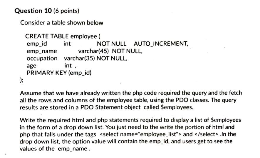 Solved Question 10 (6 points) Consider a table shown below | Chegg.com