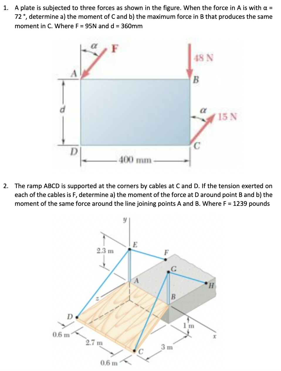 Solved 1. A plate is subjected to three forces as shown in | Chegg.com