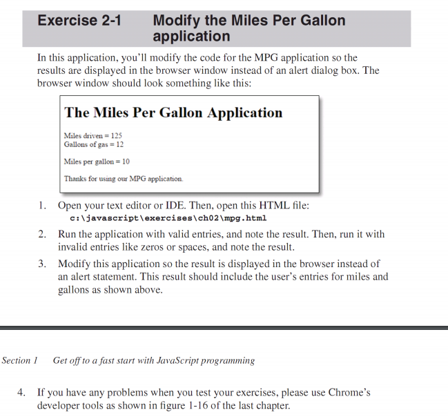 Solved Exercise 2-1 Modify the Miles Per Gallon application | Chegg.com