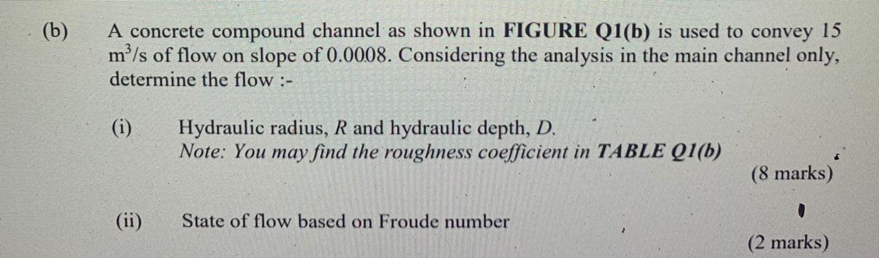 Solved (b) A concrete compound channel as shown in FIGURE | Chegg.com