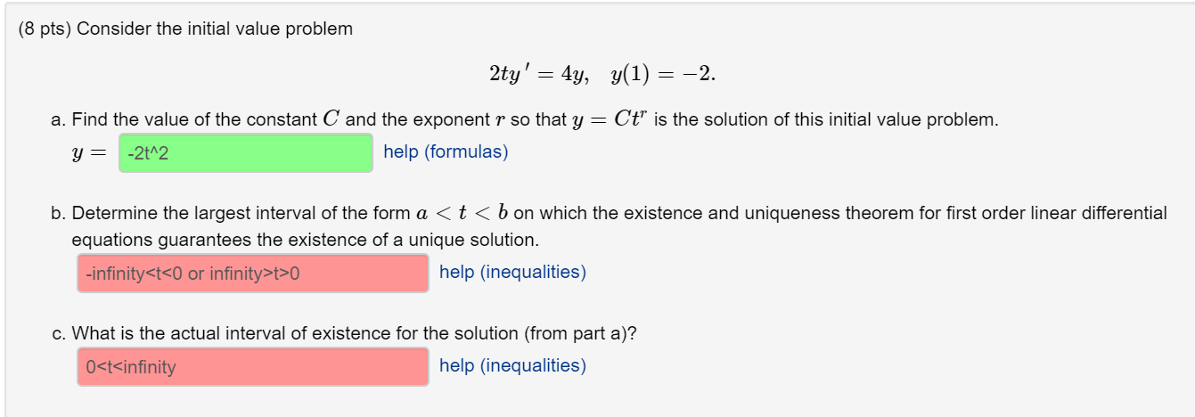 Solved (8 pts) Consider the initial value problem 2ty' = 4y, | Chegg.com