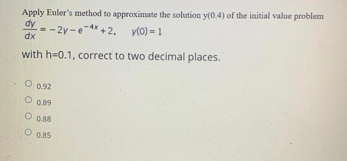 Solved Apply Euler's method to approximate the solution | Chegg.com