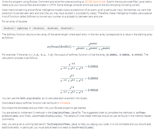 Solved Simple Softmax Template public class SimpleSoftmax { | Chegg.com