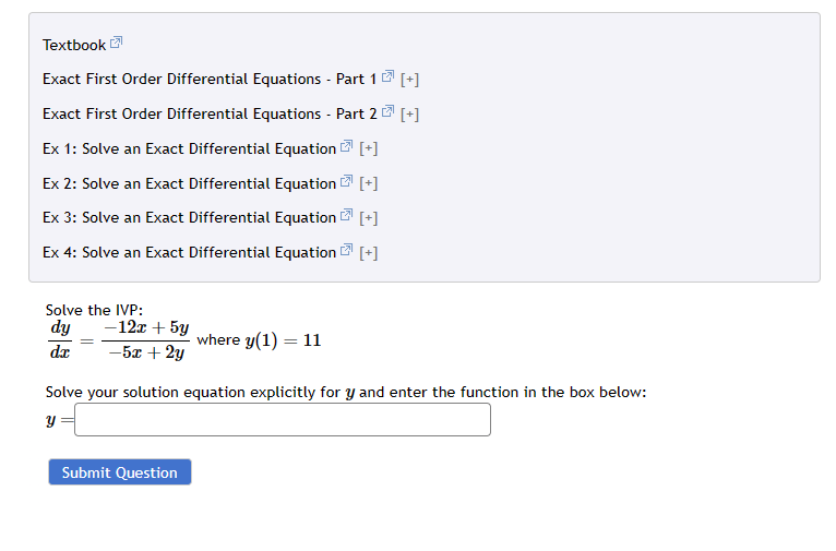 Solved Textbook 지 Exact First Order Differential Equations - | Chegg.com
