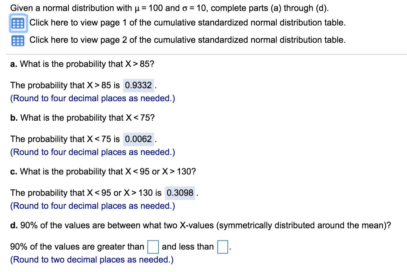 Solved d. 90 % of the values are between what two | Chegg.com