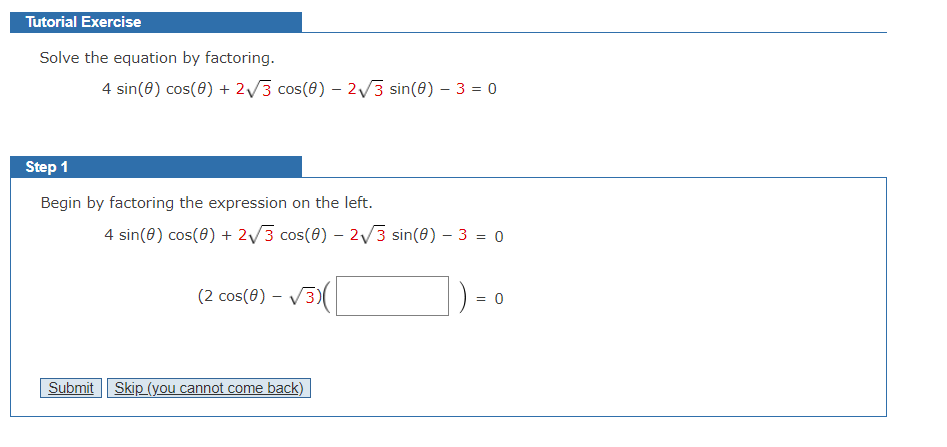 Solved Tutorial Exercise Solve the equation by factoring. 4 | Chegg.com