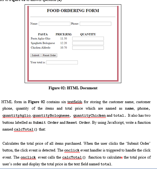 Solved FOOD ORDERING FORM Name Phone QUANTITY PASTA | Chegg.com