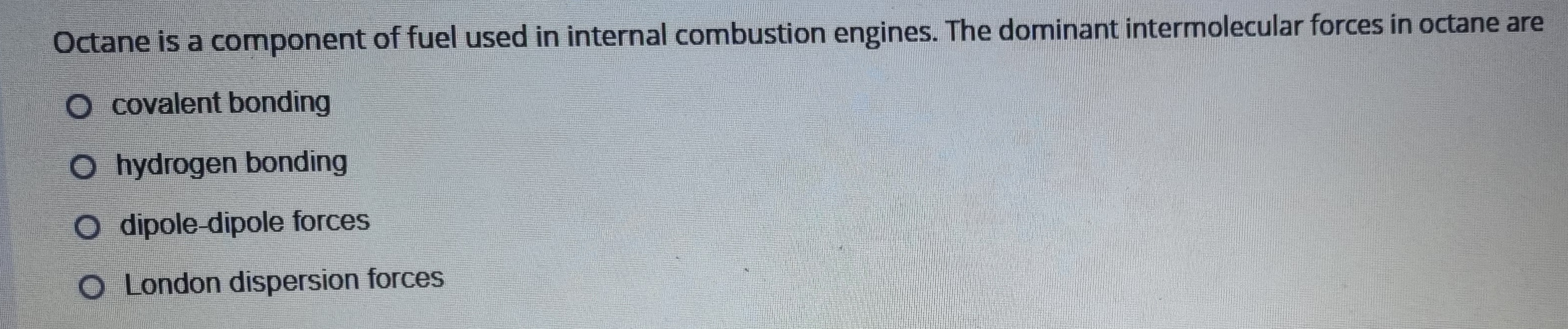 Solved Octane is a component of fuel used in internal | Chegg.com