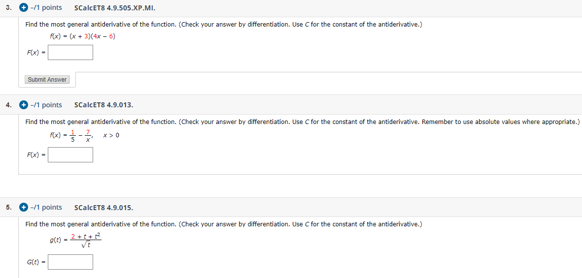 Solved 3. + -/1 points SCalcET8 4.9.505.XP.MI. Find the most | Chegg.com