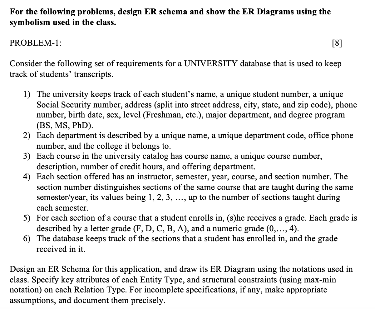 Solved For The Following Problems Design Er Schema And Show 