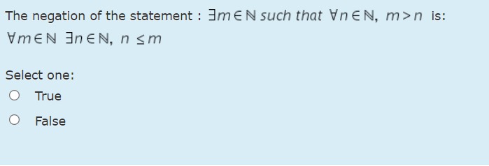 Solved The negation of the statement: EEminN such that | Chegg.com