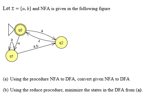 Solved Let = {a,b} and NFA is given in the following figure | Chegg.com