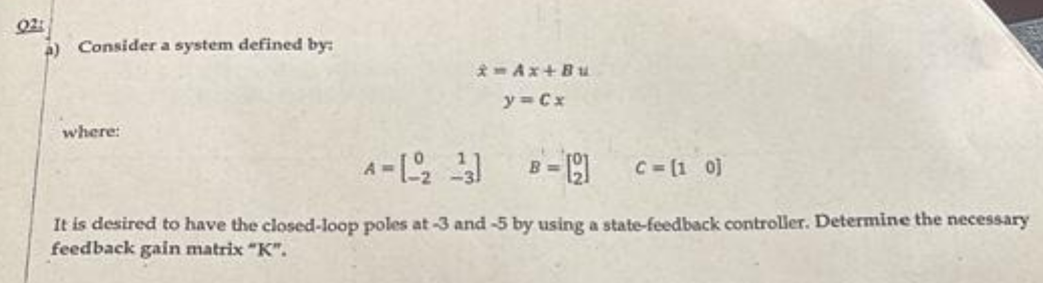 Solved Q2:a) ﻿Consider a system defined | Chegg.com
