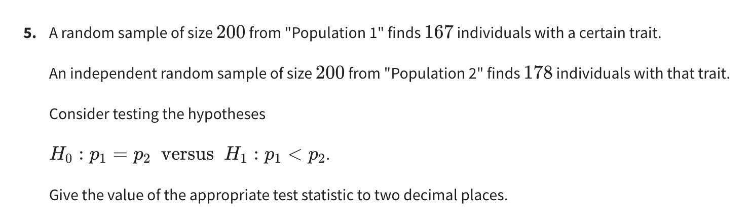 Solved 5. A random sample of size 200 from "Population 1 " | Chegg.com