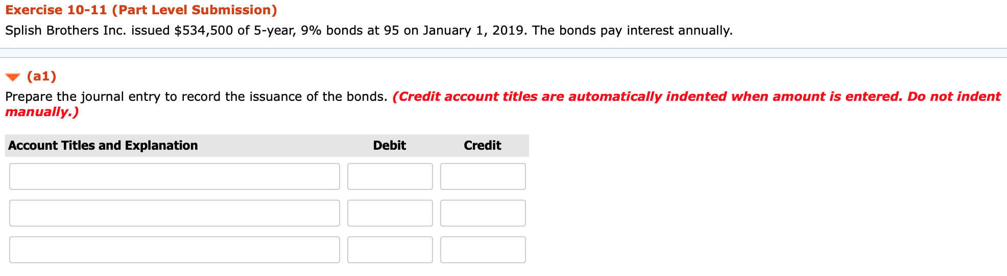 Solved Exercise 10-11 (Part Level Submission) Splish | Chegg.com