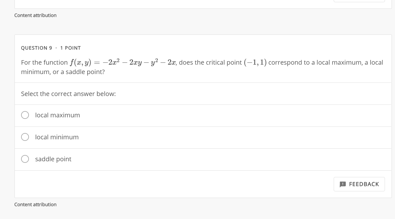 Solved Content attribution QUESTION 9.1 POINT For the | Chegg.com