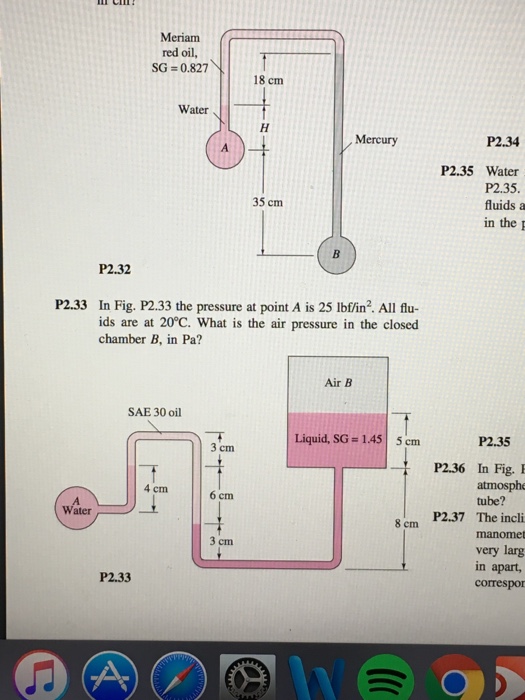 Solved Meriam red oil, SG 0.827 18 cm Water Mercury P2.34 | Chegg.com