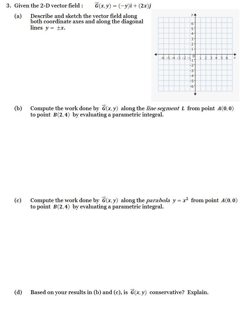 Solved 3. Given the 2-D vector field : G(x,y) = (-y)i + | Chegg.com