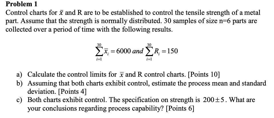 Solved Control charts for xˉ and R are to be established to | Chegg.com