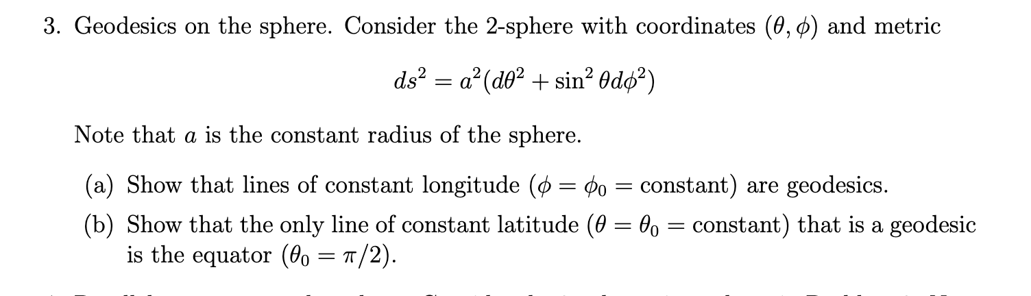 Solved 3. Geodesics on the sphere. Consider the 2-sphere | Chegg.com
