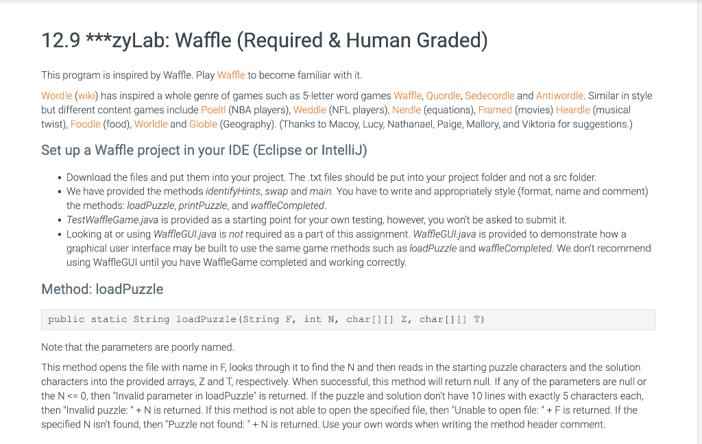 Solved This program is inspired by Waffle. Play Waffle to | Chegg.com