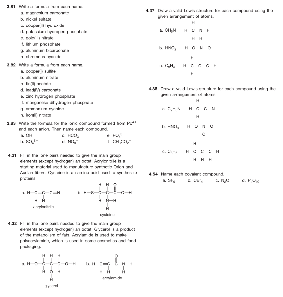 Solved 4.37 Draw a valid Lewis structure for each compound | Chegg.com