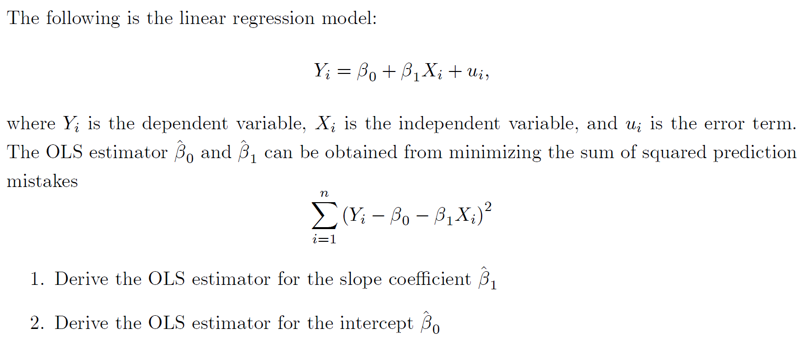 Solved The following is the linear regression model: | Chegg.com