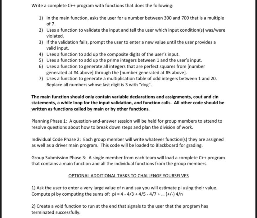 Solved Write a complete C++ program with functions that does | Chegg.com
