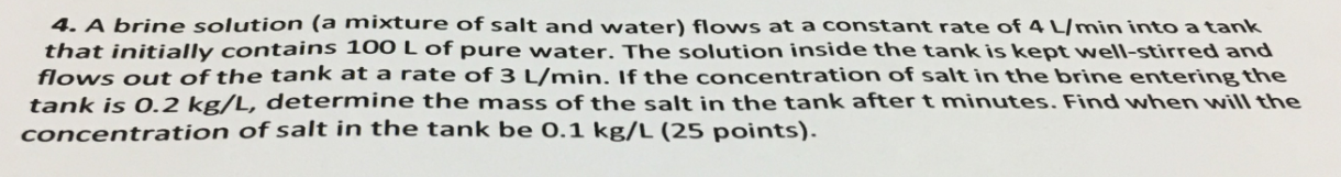 Solved 4. A brine solution (a mixture of salt and water) | Chegg.com