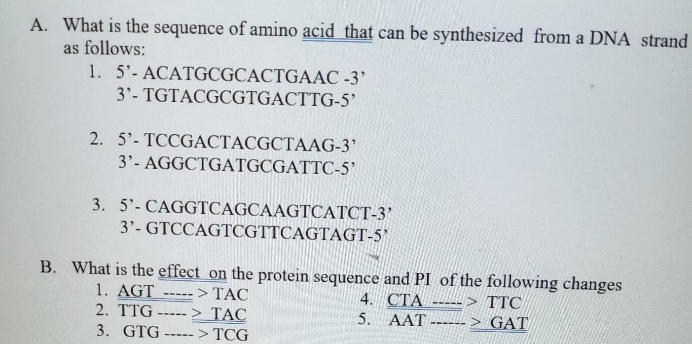 Solved A. What is the sequence of amino acid that can be | Chegg.com